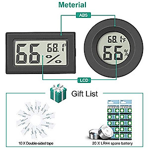 10-Pack Mini Digital Thermometer Hygrometer, Indoor Room Round Temperature Humidity Meter Gauge monitor, Large LCD Display Fahrenheit or Celsius for Greenhouse, Home, reptile, Humidors, office, Garden