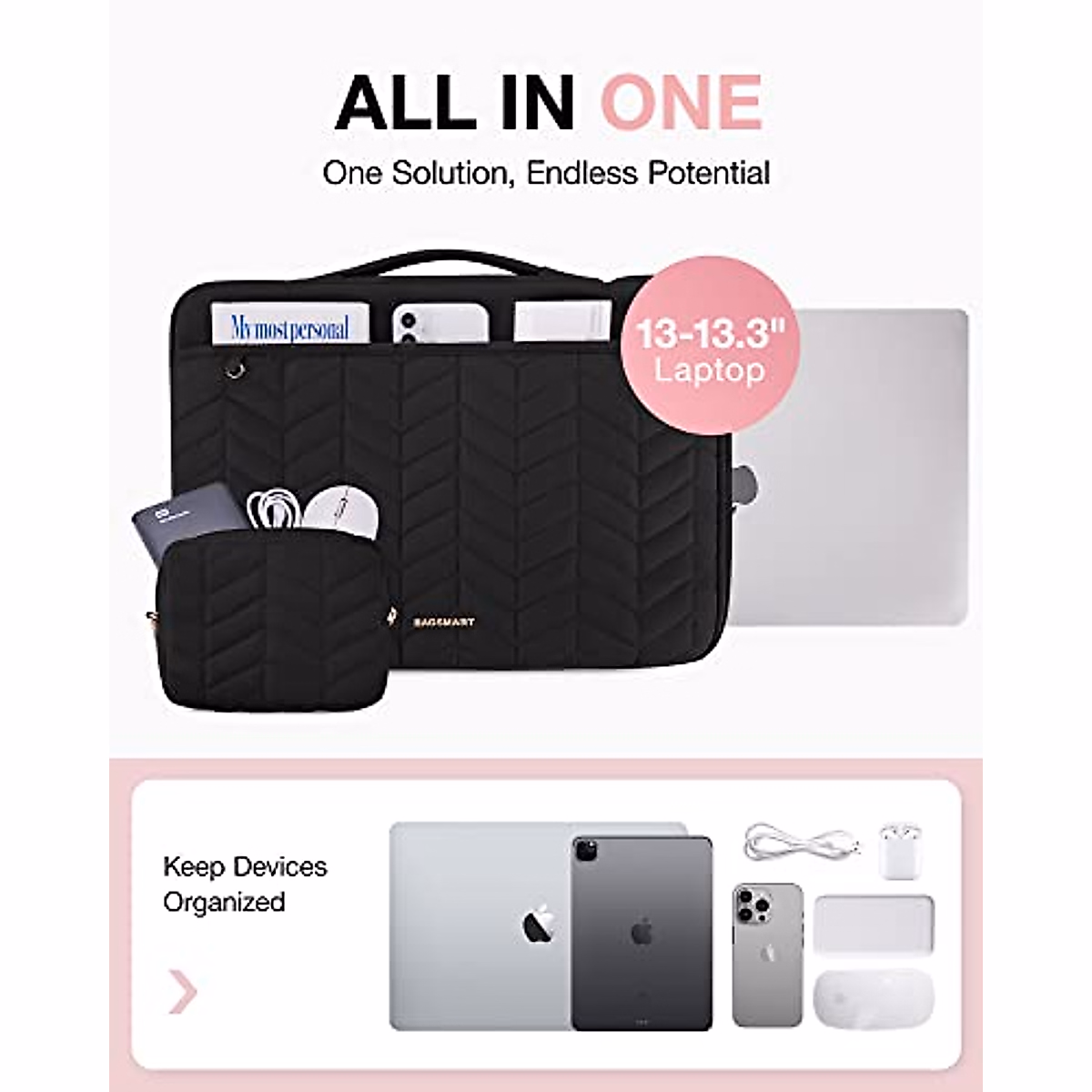 BAGSMART 13-14 inch Laptop Sleeve with Handle, Puffy Padded Laptop Case with Accessories Bag, MacBook Case Sleeve Fitted with MacBook Air Pro 13.3 inch 14 inch, Computer Sleeve Fitted with Dell,HP