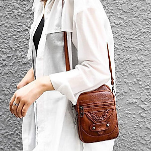 RONGTENG Small Crossbody Bags Retro Lightweight Cell Phone Purse Multi-Function Shoulder Bag for Women (Brown)