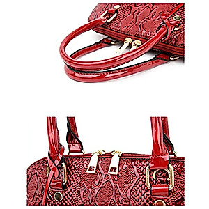 Patent Leather Handbag Crocodile Pattern Top Handle Purse Shell Bag Come with Wallet (Black)