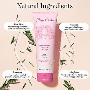 Rizos Curls Light Hold Gel, Defines with Flexible Hold, Flake-Free and Frizz-Free Voluminous Curls, Moisturize with Aloe Vera & Flaxseed, For All Curl Patterns 2a - 4c, 8 oz (Package May Vary)