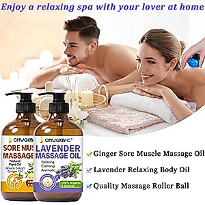 Massage Oil for Massage Therapy,Ginger Oil Lymphatic Drainage-Arnica Sore Muscle Oil Massage & Lavender Oil Relaxing Massage Oils, Massage Kit With Massage Roller Ball Mother Day Father Day Gifts Men