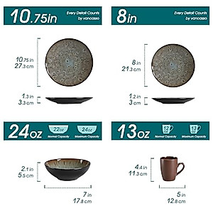 vancasso Bubble Dinnerware Sets 16-Piece - Plates and Bowls Set for 4 Dish Service Tableware Set, Microwave and Dishwasher Safe, Brown