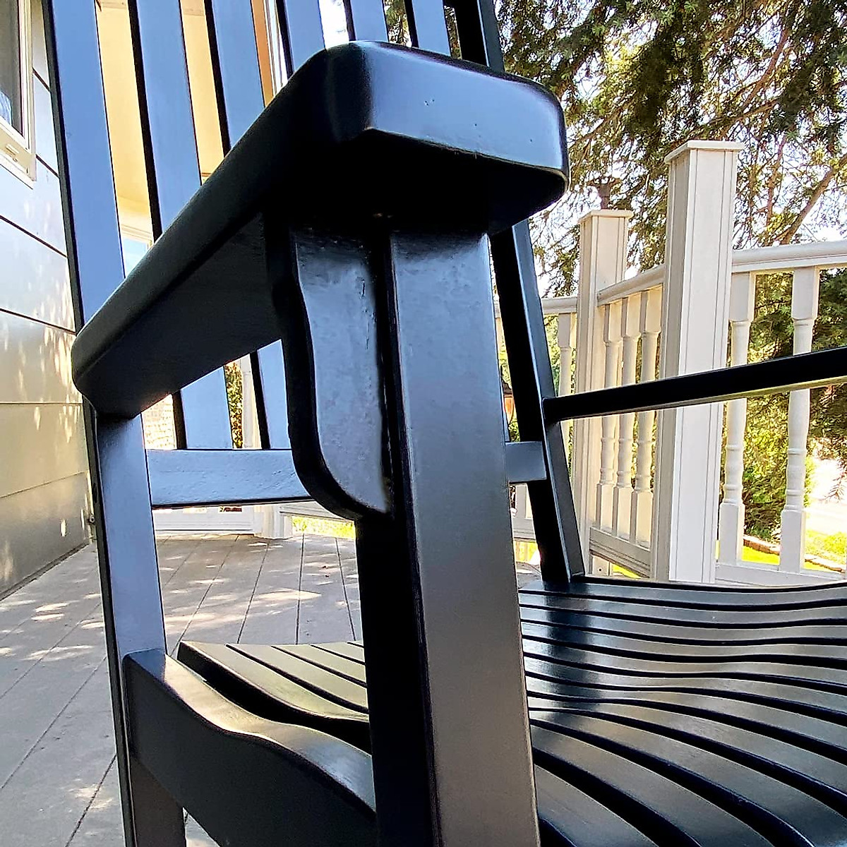 Frontera Timeless Outdoor/Indoor Rocking Chair, Eucalyptus Wood in Black Finish, Americana Resort Rocker