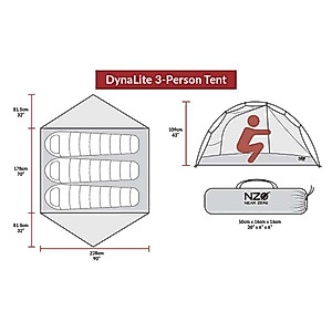 Near Zero 3 Person Ultralight Backpacking Tent, 2 Door, 20D Ripstop Waterproof Sealed Nylon, Freestanding, Rainfly, 3 Season, with Lightweight Aluminum Frame. Easy Setup System