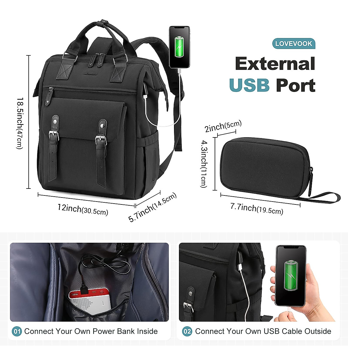 LOVEVOOK Laptop Backpack for Women, Teacher Nurse Bag Work Travel Computer Backpacks Purse,Water Resistant Daypack with USB Charging Port, 17.3 inch