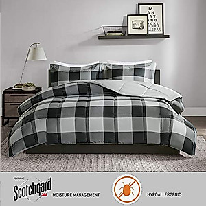 Madison Park Essentials Plaid Sets 3M Scotchgard Moisture Wicking - Ultra Soft Down Alternative Microfiber Bed Comforters, Twin/Twin XL, Grey/Black