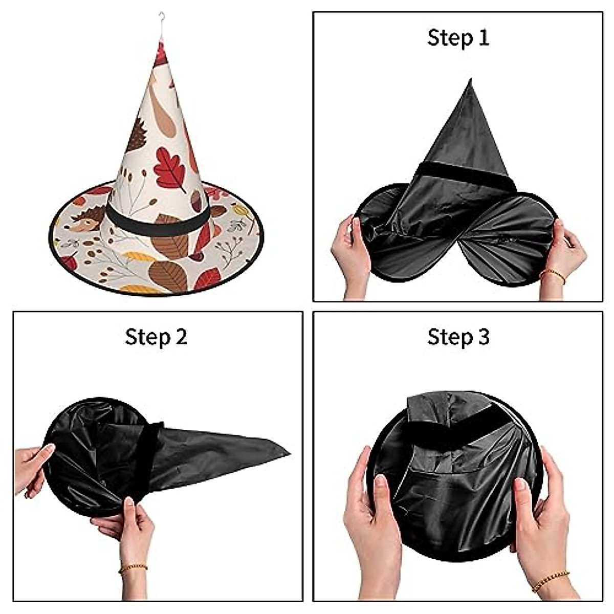 EVANEM Nature Hedgehog 2 Pcs Halloween Witch Hats With Led Lights Halloween Decorations Hat For Women Glowing Witch Hat