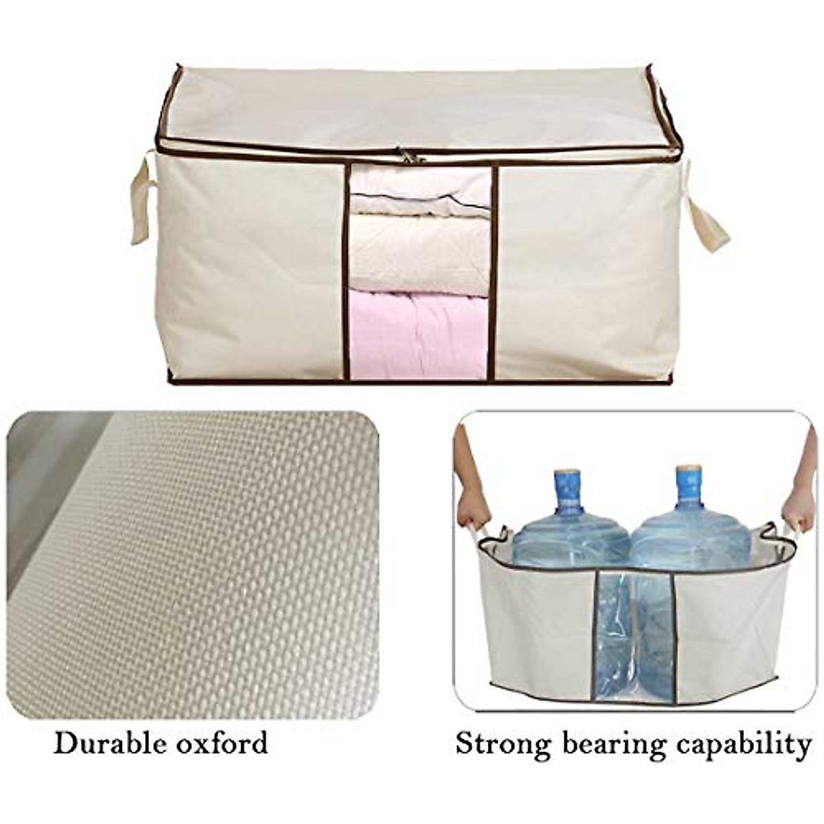 MISSLO Jumbo Zippered Storage Bags for Closet King Comforter, Clothes, Blanket Organizers Heavy Fabric Space Saver