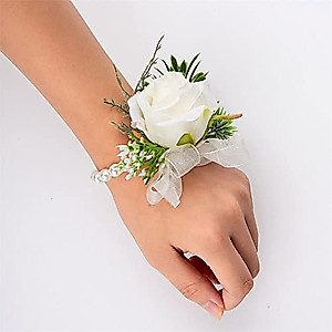 GOESUP 2 Pack Wedding Wrist Flower Floral Ivory Rose Wrist Corsage Hand Flowers for Wedding Engagement Bride Bridesmaid (White)