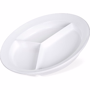 Carlisle FoodService Products Kingline Divided Plate Deep Compartment Plate with 3 Compartments for Home and Restaurant, Melamine, 8.75 Inches, White