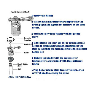 MI MADOL IMPORTS, LLC MADOL Universal Faucet Handle Pair Cold and Hot Water Adapts and Fits on All Lever [2257] Replacement Handle Stems for Shower and/or Bath Mixers ADA Compliant