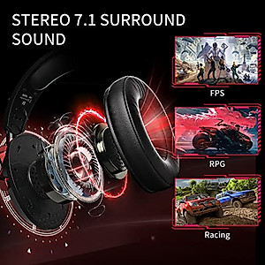 Tatybo 7.1 Surround Sound Gaming Headset for PC PS4 PS5 Switch, USB & 3.5mm PC Headset with Noise Cancelling Mic