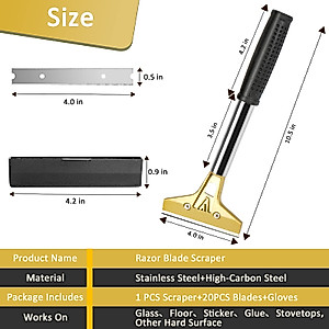 Boter Razor Blade Scraper, Scraper Tool, 4 In Metal Floor Scraper with 20PCS Extra Metal Blades, Long Handle Paint Scraper Ideal for Cleaning Stove Top, Windows, Glass, Tiles, Wall, Labels