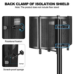 Aokeo Studio Recording Microphone Isolation Shield, Pop Filter.High Density Absorbent Foam is Used to Filter Vocal. Suitable for Blue yeti and Any Condenser Microphone Recording Equipment