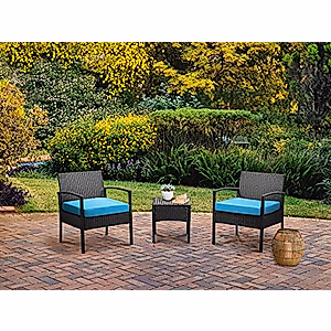HOMEZILLIONS 3 Piece Patio Set Balcony Furniture Outdoor Patio Conversation Sets Patio Chairs for Patio, Porch, Backyard, Balcony, Poolside and Garden with Coffe Table and Cushions Blue