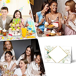 Gold Foil Greenery Table Place Cards - 25PCS Tent Cards - 2.1” x 3.5“ Food Lables - Name Place Cards for Table Setting - Name Cards for Birthday Party Baby Shower - Scored for Easy Folding -16