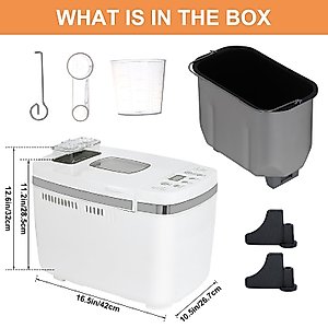 Patioer Bread Maker Machine with Gluten Free Setting 3LB 2.5LB 2LB Automatic Loaf Bread Machine with Fruit & Nut Dispenser 14-in-1 Breadmaker Dual Paddle Programmable 3 Crust Colors, White