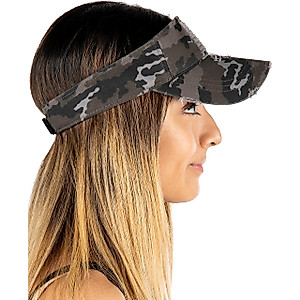Vintage Distressed Visor Hat: American Flag - Black Camo