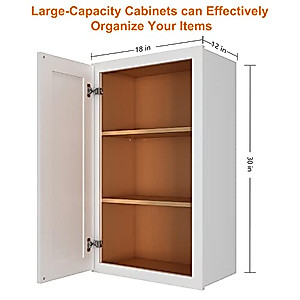 LOVMOR Kitchen Wall Cabinet & Cupboard, Medicine Cabinet,Bathroom Cabinet Wall Mounted with Doors and Shelves, 12" D*18" W*30" H, Shaker White