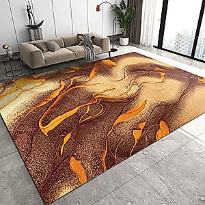 Orange Brown Marble Area Rugs, Light Luxury Abstract Indoor Non-Slip Kids Rug, Soft Fluffy Rectangle Rugs Living Room Carpets Bedroom Home Sofa Table Decor Mat, 5x7ft