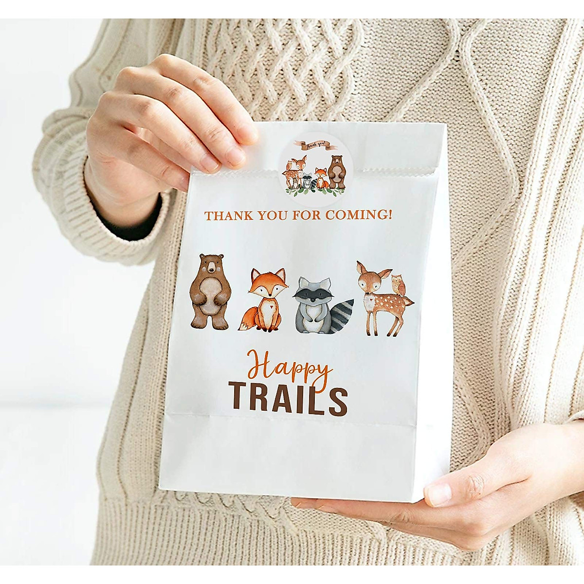 Yuzioey 36 Pack Woodland Baby Shower Bags, Forest Animals Gift Bags with 36 Thank You Stickers, Woodland Baby Shower Trails Bags, Woodland Baby Shower Decorations