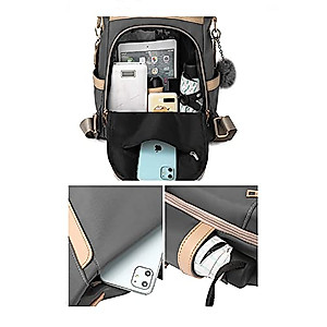 YBNGUAA 2 in 1 Women Backpack Purse, Ladies Nylon Backpack Purse Waterproof Anti-theft Rucksack, Crossbody Backpack Lightweight Shoulder Bag for Women (black)