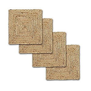 KEMA Jute Braided Placemats Set of 4 Reversible, 100% Jute, Nonslip 13x13 Square Farmhouse Vintage Jute Placemats for Dining Table, Perfect for Indoor Outdoor, Natural