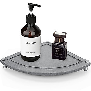 Instant Dry Sink Organizer for Bathroom & Kitchen,Stone Sink Caddy for Preventing Moisture Buildup,Natural Diatomaceous Fast Drying Stone Sink Tray with Stainless Steel Legs (Grey, 8.7"×8.7")