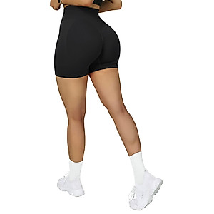 SUUKSESS Women Seamless Booty Shorts Scrunch Butt Lifting High Waisted Workout Shorts (3" Black, M)