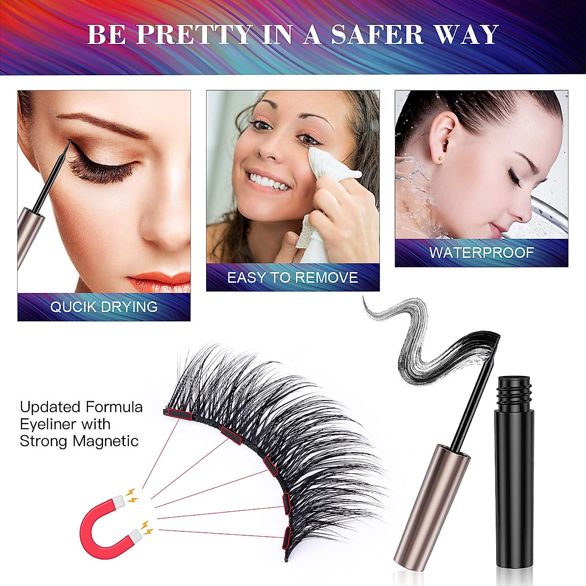 EverNice 2021 Upgraded Magnetic Eyelashes with Eyeliner, 10 Pairs Magnetic eyelashes,with Tweezers and Mirror Box Easy to Carry