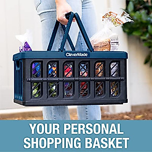 CleverMade Eco 24L Collapsible Reusable Plastic Grocery Shopping Baskets; Small Foldable Storage Crates with Handles, 3 Pack, Stone