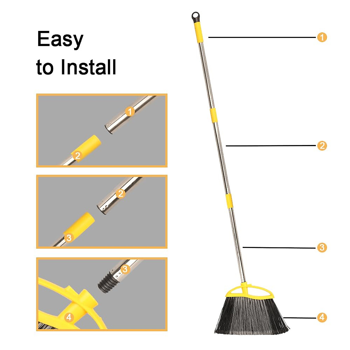 Outdoor Broom with 57” Long Handle, Heavy Duty Broom with Stiff Bristles,Angle Sweeping Broom for Floor Cleaning Garage Patio Garden House and Kitchen