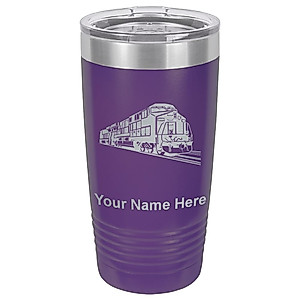 LaserGram 20oz Vacuum Insulated Tumbler Mug, Freight Train, Personalized Engraving Included (Dark Purple)