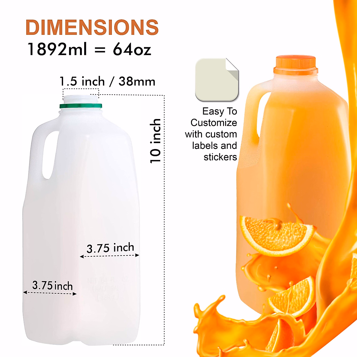 Empty Plastic Juice Bottles with Tamper Evident Caps 64 OZ - Half Gallon, Smoothie Bottles - Ideal for Juices, Milk, Smoothies, Picnic's and even Meal Prep by EcoQuality Juice Containers (5)