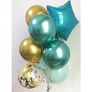 Birthday Decorations Mint Green Gold - Happy Birthday Balloons Chrome Green Set Foil Bannner for Kids Men Women Bday Party Decor Kit Supplies
