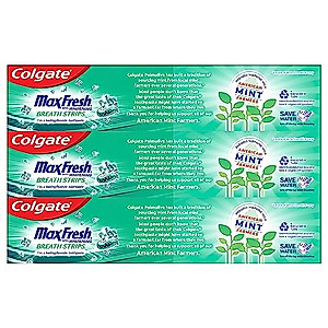 Colgate Max Fresh with Whitening Toothpaste with Mini Breath Strips, Clean Mint Toothpaste for Bad Breath, 6.3 Oz Tube. 3 Pack