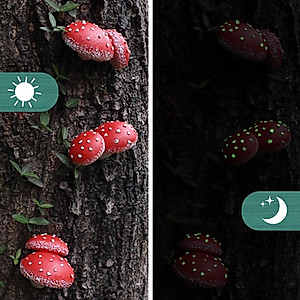 NUOLUTH Glow-in-The-Dark Mushroom, Lawn Ornaments, Set of 3 Mushroom Shelf Wall Decor - Mushroom Tree Decorations Outdoor, Mushroom Statue Figurines, Fairy Garden Decor Accessories