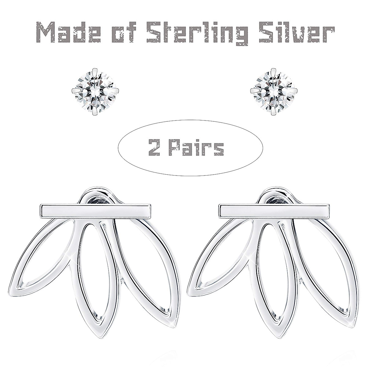 Milacolato 925 Sterling Silver Stud Earrings Set for Women 14K Gold Plated Ear Jacket Studs Lotus Flower Cubic Zirconia Stud Earrings Small Simple Chic Earrings Set