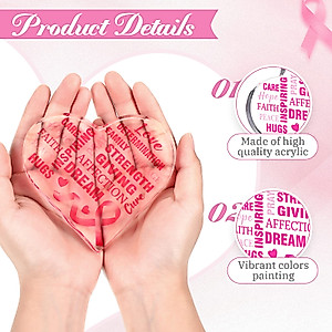 7 Pcs Breast Cancer Gift for Women Pink Ribbon Survivor Present 12 oz Breast Cancer Awareness Tumbler Coffee Mug with Lid Brush Straws Keepsake Raffia Grass Gift Bag Inspirational Gifts for Patients