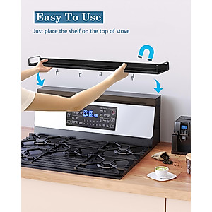 Bumusty 6X Strong Magnetic Shelf for Stove Top, 20"-30" Adjustable Stove Top Shelf, Oven Shelf Spice Rack Over the Stove, Seasoning Organizer Kitchen Shelves, Matte Black