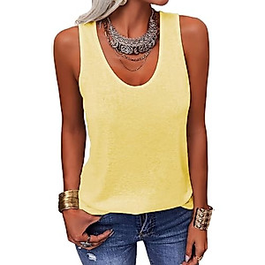 Dellytop Women Summer Scoop Neck Tank Tops Sleeveless Loose Fit Shirts Yellow