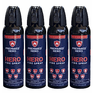 Prepared Hero Fire Spray - Mini Fire Extinguishers for House, Car, Garage - Kitchen Small Fire Extinguisher for Home, Made in USA, 100% Organic - Compact, Portable & Easy to Use, Non-Toxic - 4 Pack