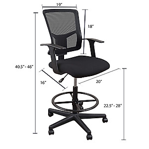 Stand Up Desk Store Sit to Stand Drafting Task Stool Chair for Standing Desks with Adjustable Footrest and Armrests (Black)