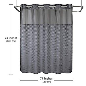 Lagute SnapHook Hook Free Shower Curtain with Snap-in Liner & See Through Top Window | Hotel Grade, Machine Washable | 71Wx74L, Gray