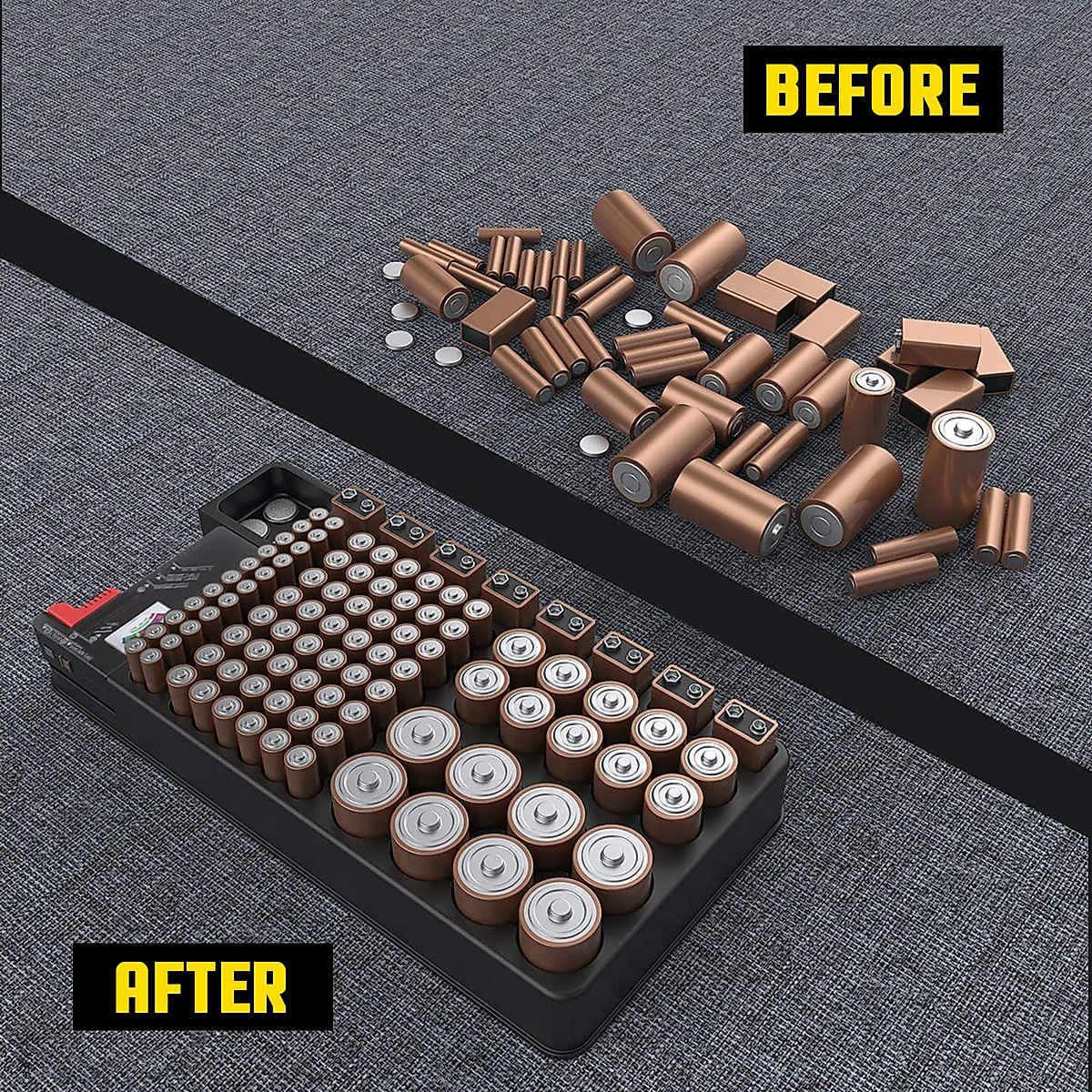 ZeroDark Battery Storage Organizer Case with Battery Tester, Holds 110 Batteries Various Sizes