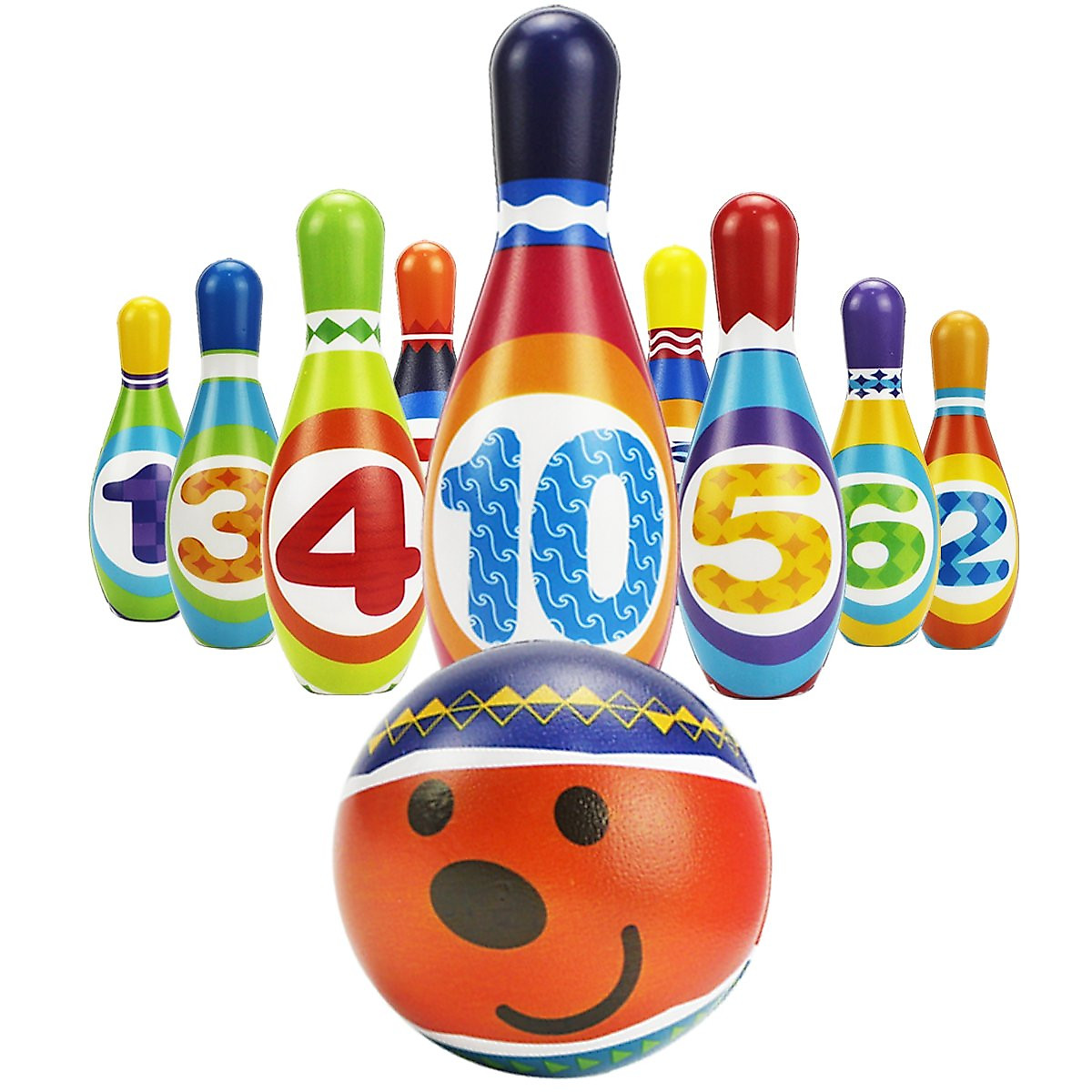 iPlay, iLearn Kids Bowling Toys Set, Toddler Indoor Outdoor Activity Play Game, Soft 10 Foam Pins Two Balls Set, Educational Birthday Party Stocking Stuffer Gift 18 24 Month 2 3 Year Children Boy Girl