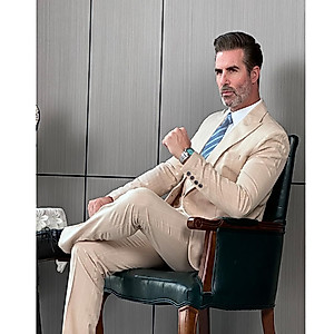 Aesido Business Men's Suits Slim Fits 3 Piece Double Breasted Breathable TR Plaid Thin Prom Tuxedos Blazer Wedding Grooms(Olive Green,46)