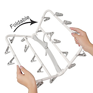 Foshine Clothes Drying Racks Foldable Clip Hangers Drip Hanger Plastic with 20 Drying Clips (Light Grey-Rectangle)