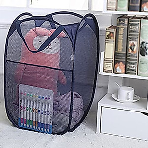 TJLSS Storage Bin Hamper Mesh Bag Organizer Portable Home Foldable Multifunctional Laundry Basket Washing Clothes (Color : Blue, Size : One Size)